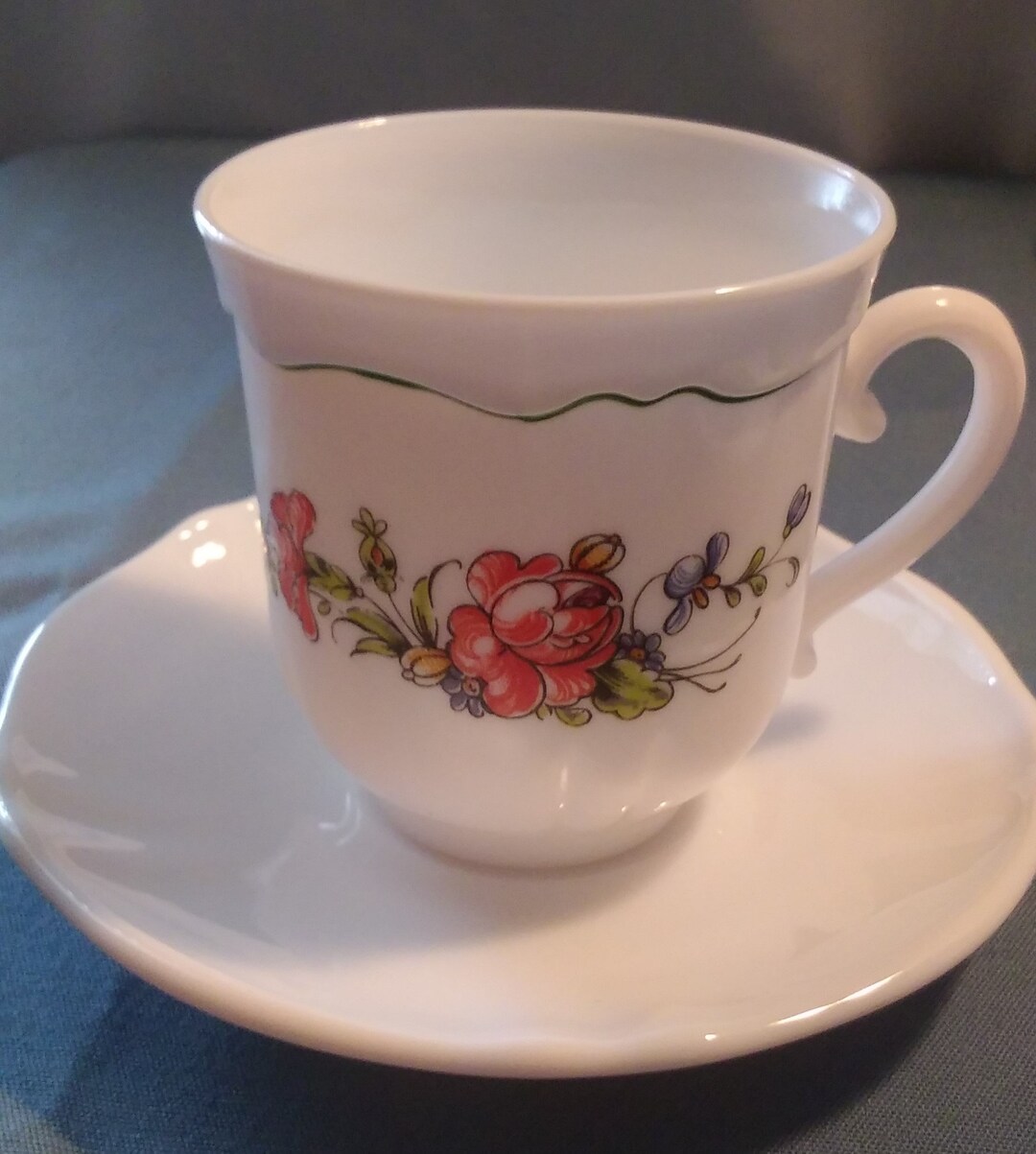 Vintage Arcopal, France Tea/coffee Cup and Saucer, Milk Glass, Floral ...