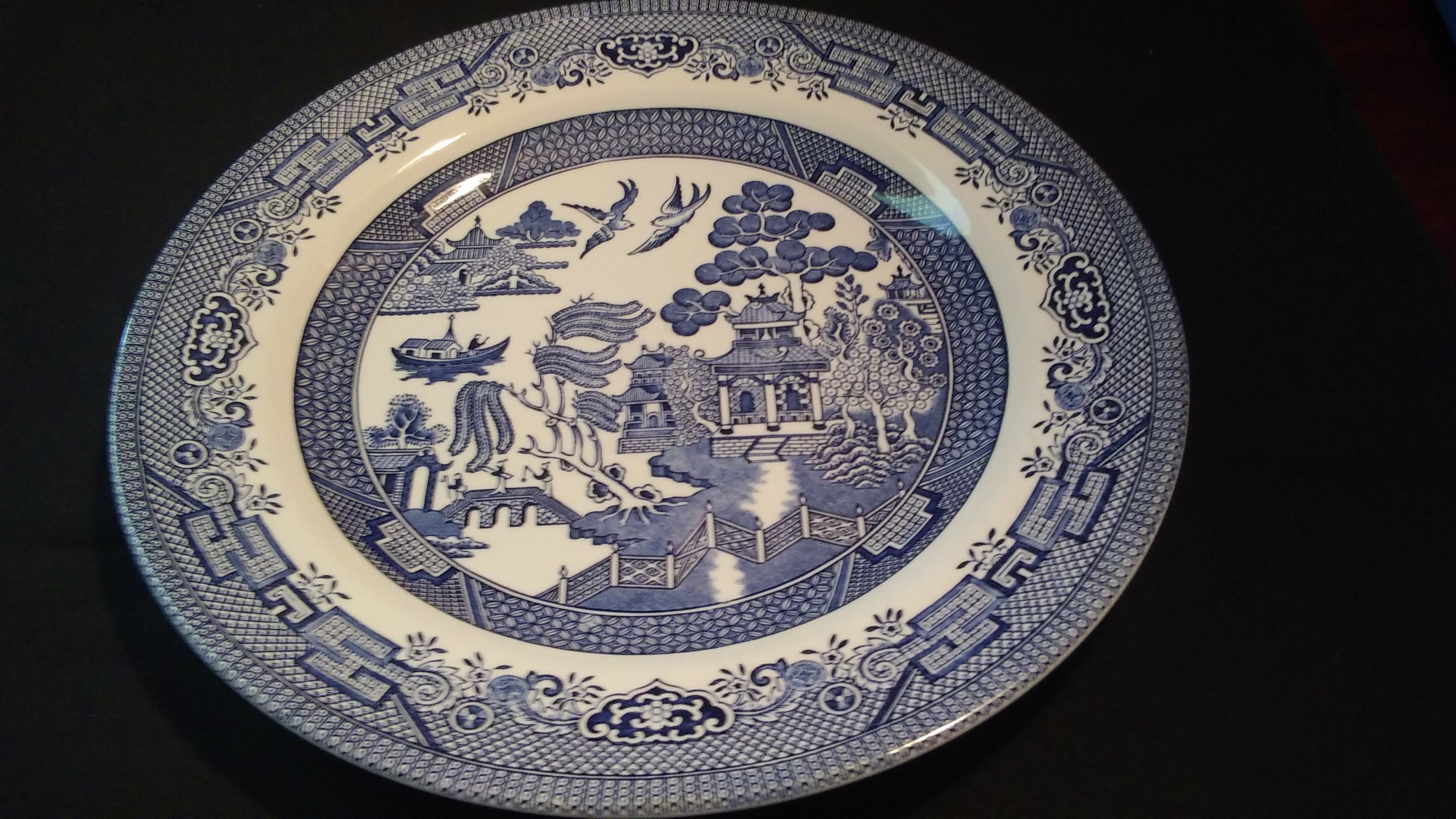 Vintage Blue & White Churchill Dinner Plate, willow Pattern. Made in ...