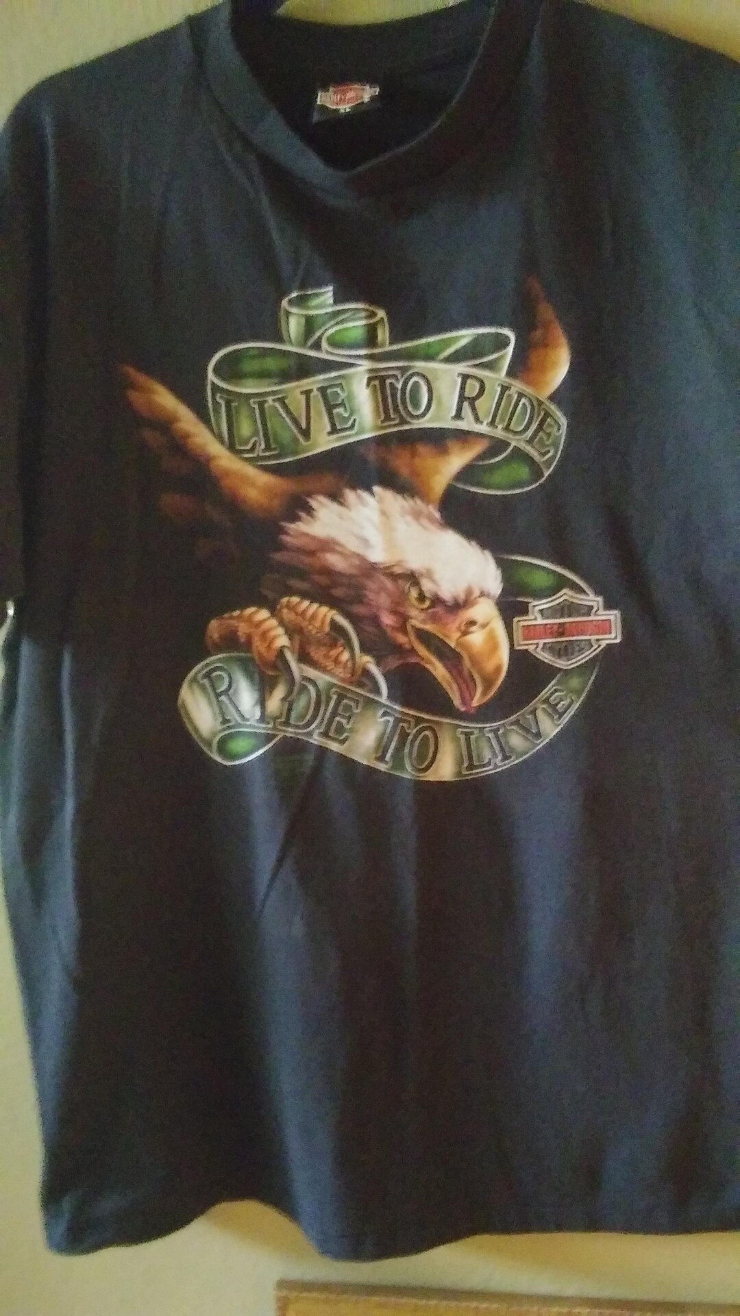 Vintage 90's Harley Davidson Tee, Large Eagle Holding a Green Ribbon ...