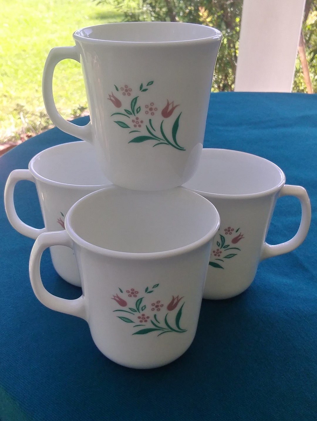 Corning Tea/coffee Cup, Milk Glass With Mauve Flowers. Vintage, Very ...