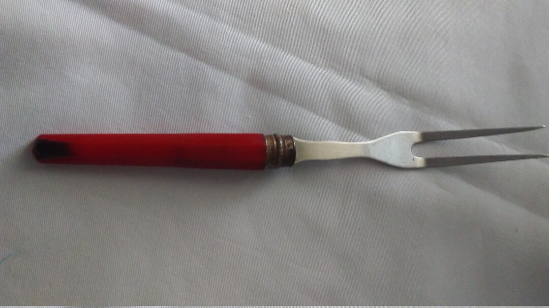 Vintage Cooking Fork, Stainless With Bright Red Bakelite Handle. - Etsy
