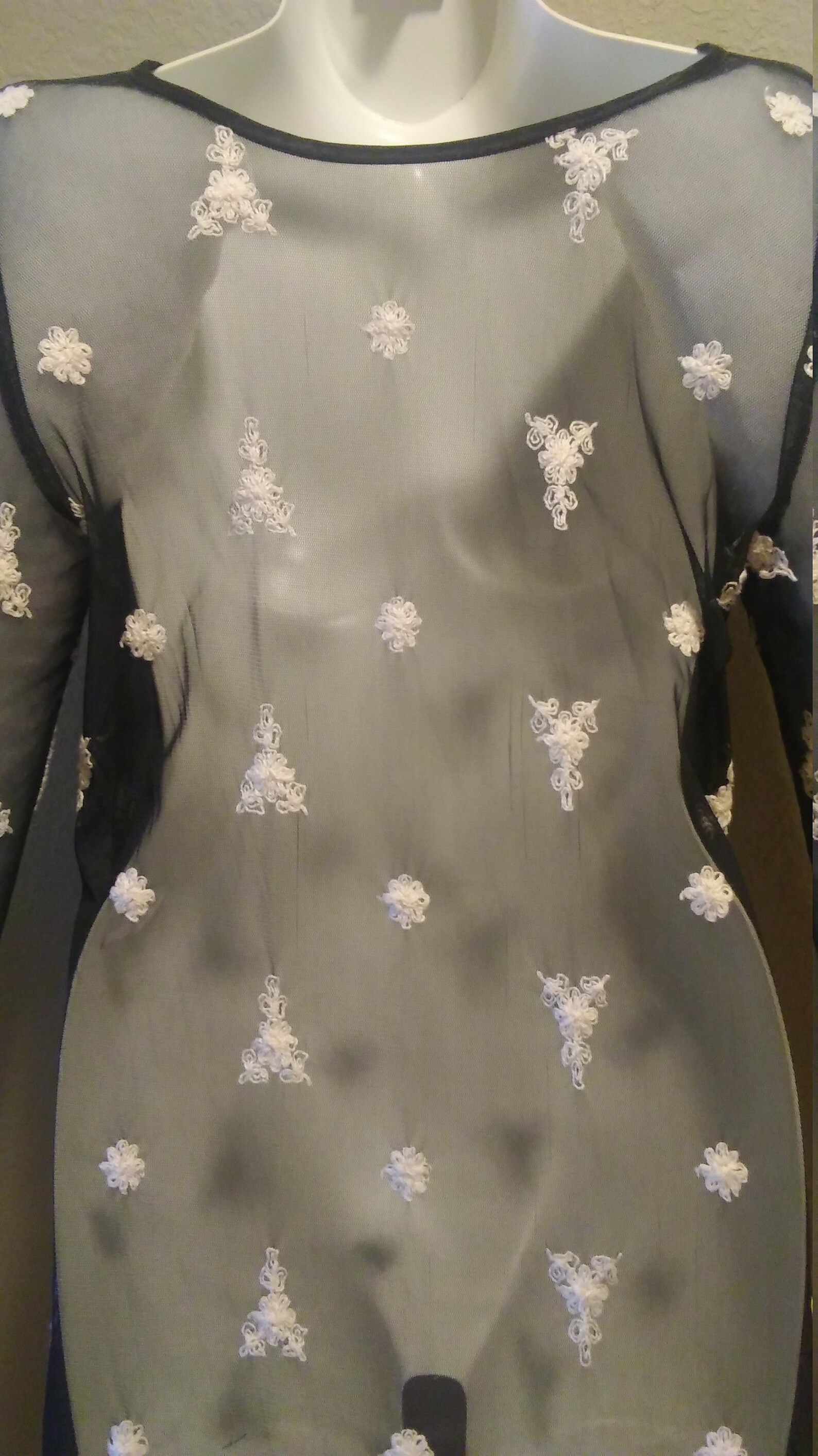 Vintage Tunic Style Black Shirt Fishnet Type Material With White ...