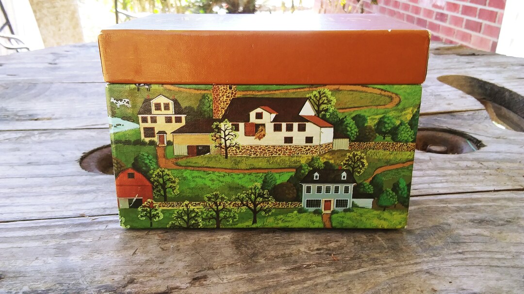 1980's Cardboard Address/recipe Box, Country Scenery. - Etsy