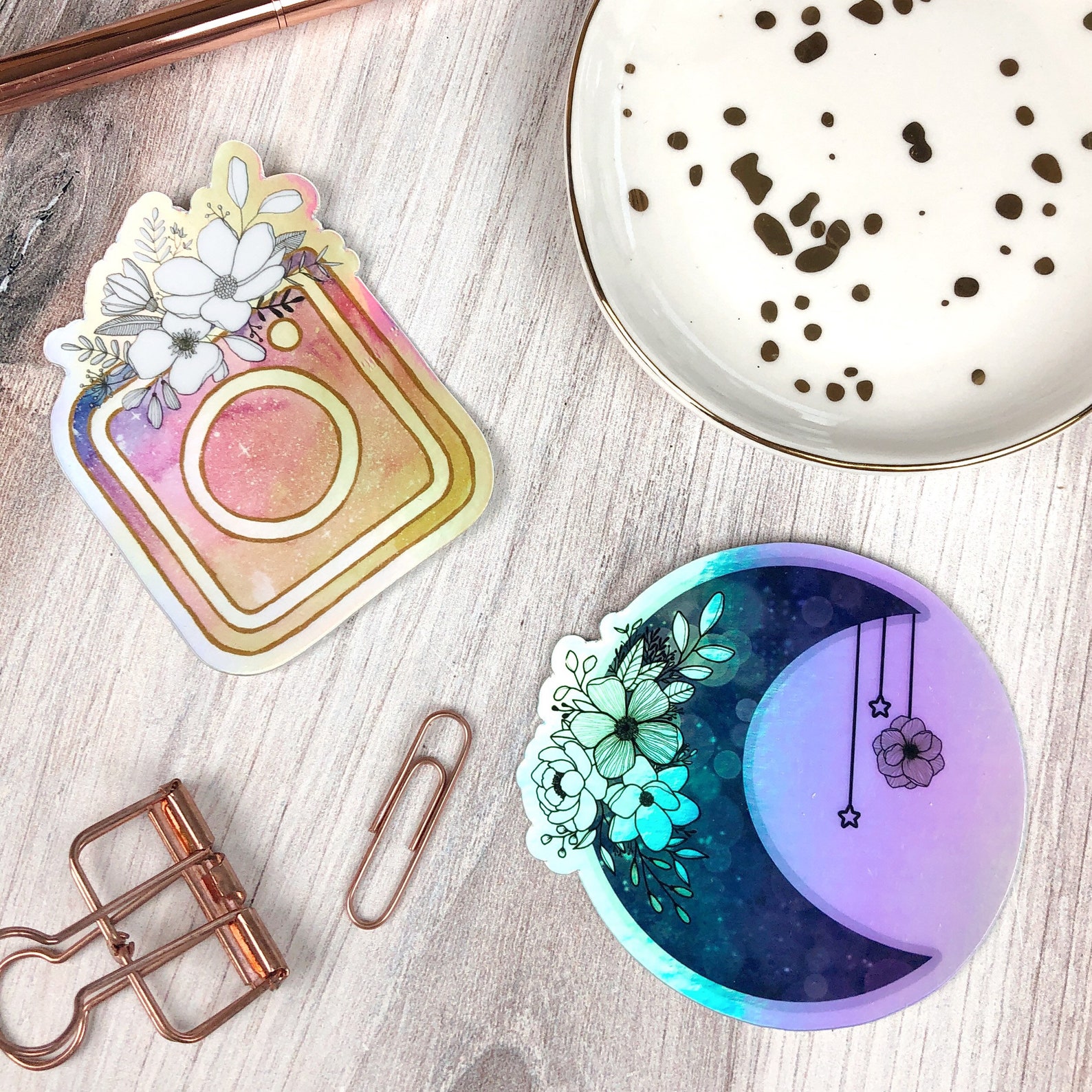 Set of 2 Floral Holographic Vinyl Stickers Each 3" - Etsy