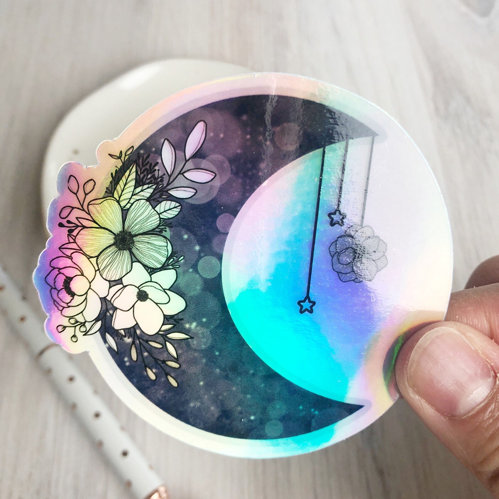 Set of 2 Floral Holographic Vinyl Stickers Each 3 - Etsy