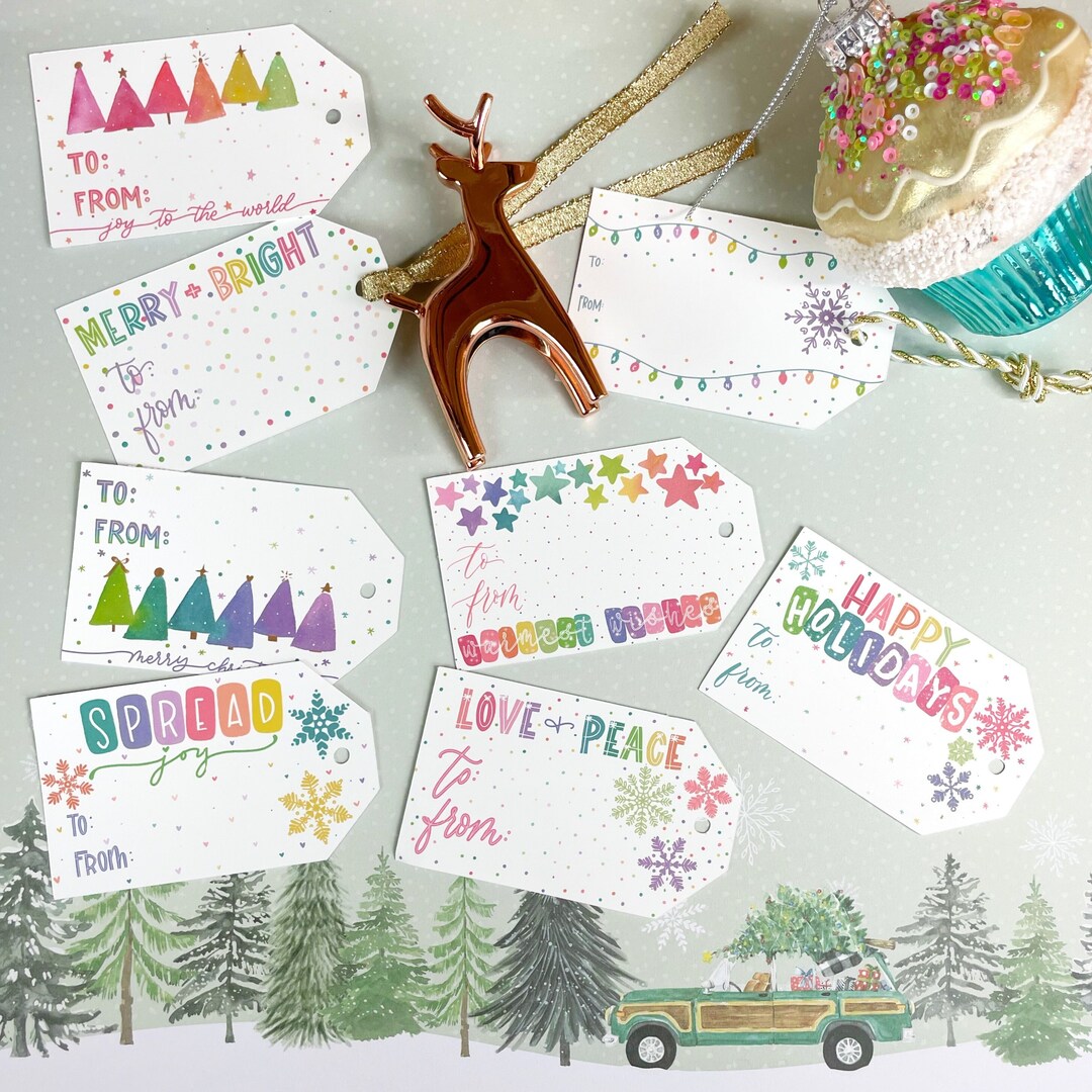 Colorful Rainbow Holiday Gift Tags Digital Download Cut File Silhouette ...