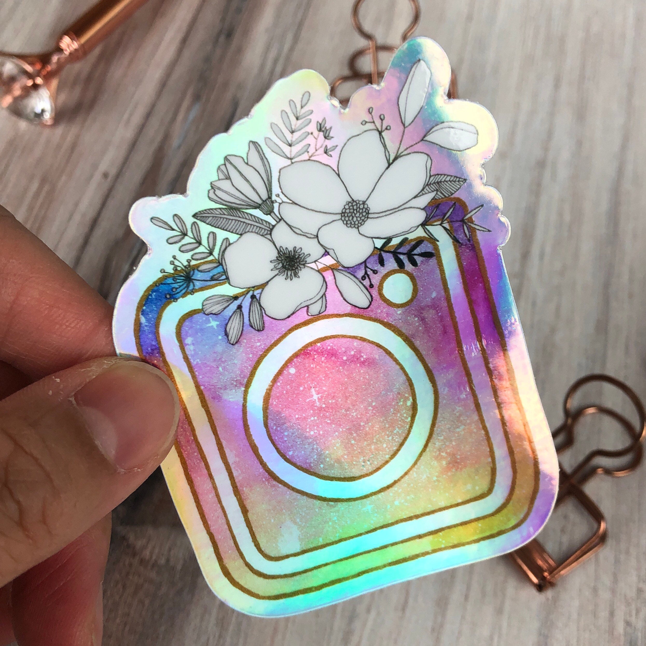 Floral Watercolor IG Logo Holographic Vinyl Sticker 3 | Etsy