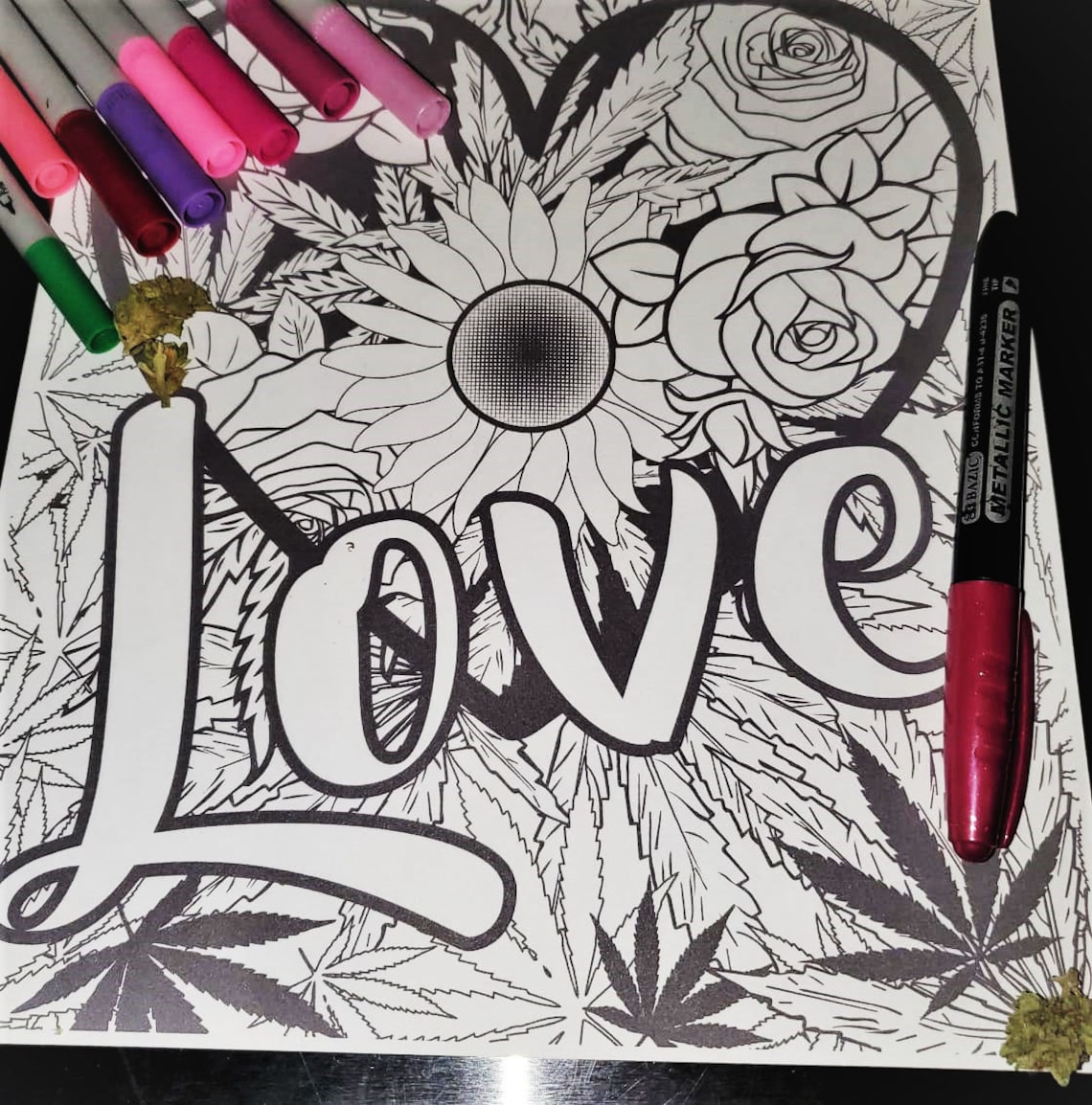 Instant Download three 420 Coloring Pages Featuring: Cannabis, Flowers ...