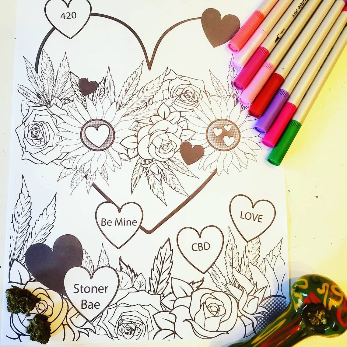 Instant Download three 420 Coloring Pages Featuring: Cannabis, Flowers ...