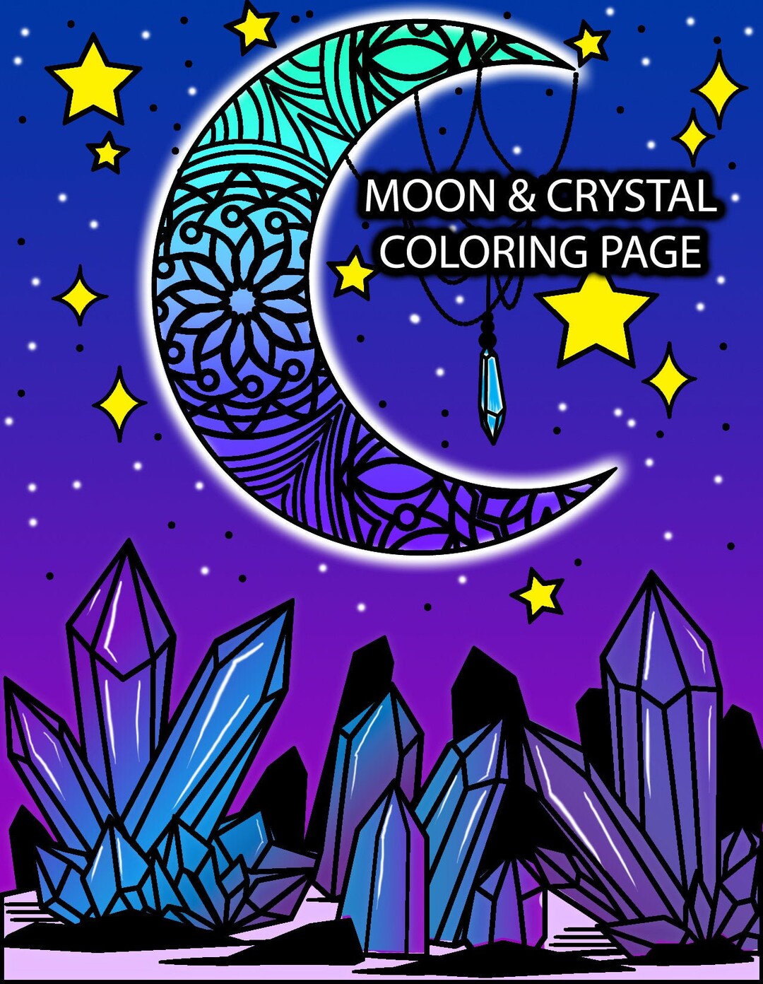 Moon & Crystal Mystical Celestial- Adult Coloring Page - Etsy