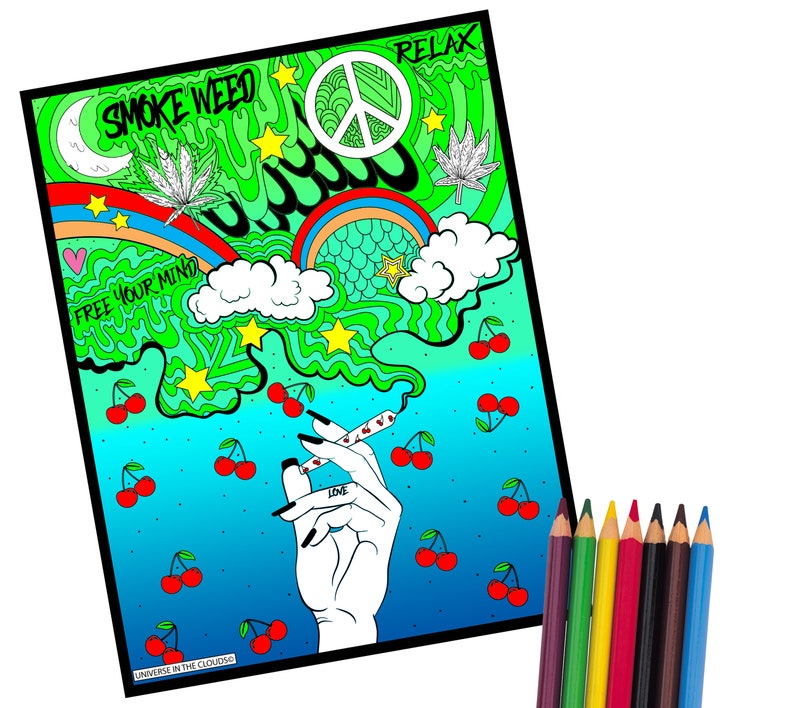 420 Cannabis Trippy Cherry Wrapping Paper Coloring Page - Etsy Australia