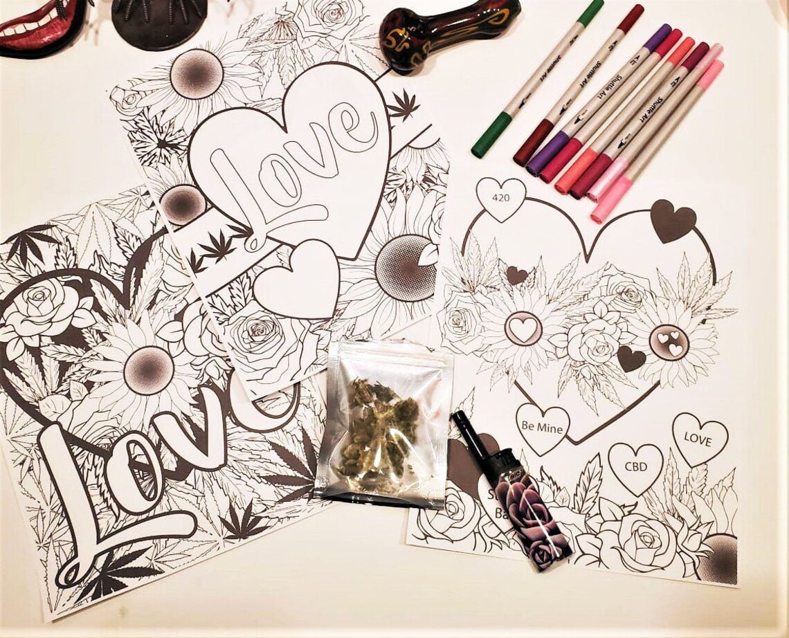 Instant Download three 420 Coloring Pages Featuring: Cannabis, Flowers ...