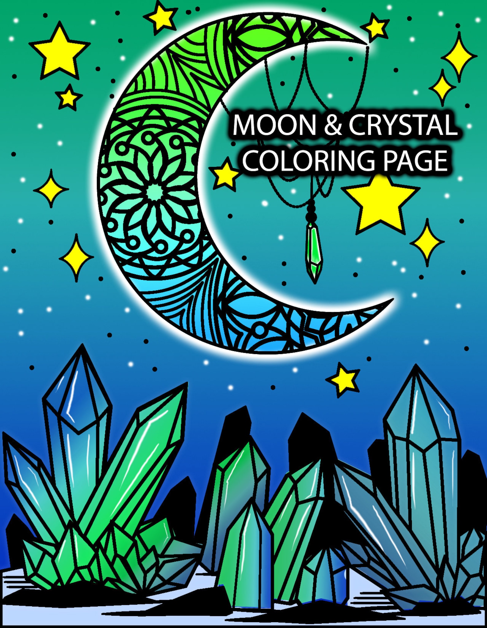 Moon & Crystal Mystical Celestial Adult Coloring Page - Etsy