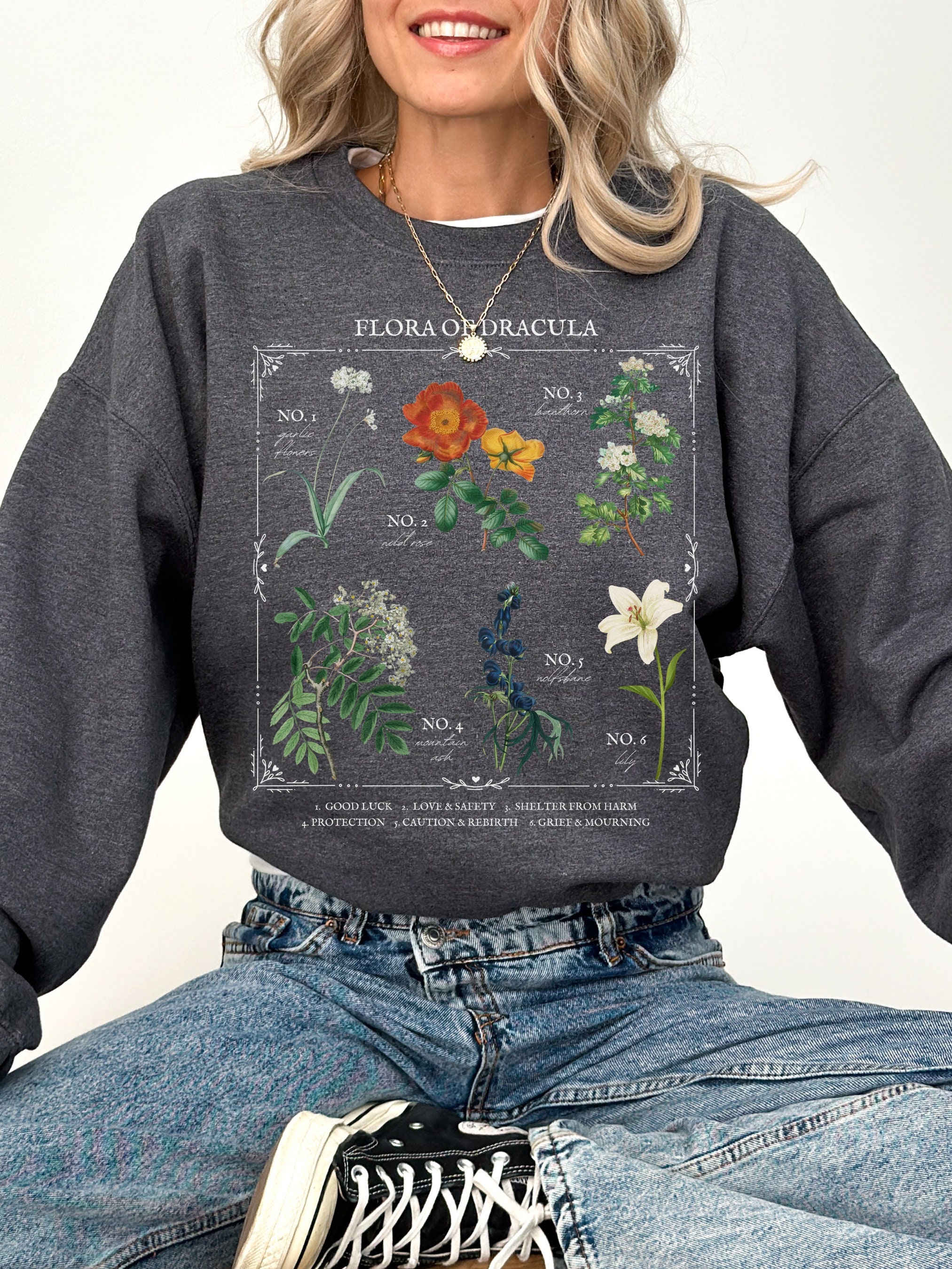 Flora of Dracula Literary Flower Chart * Herbology Floral Sweatshirt ...
