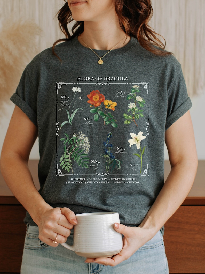 Flora of Dracula Literary Flower Chart * Herbology Floral Tee Shirt ...