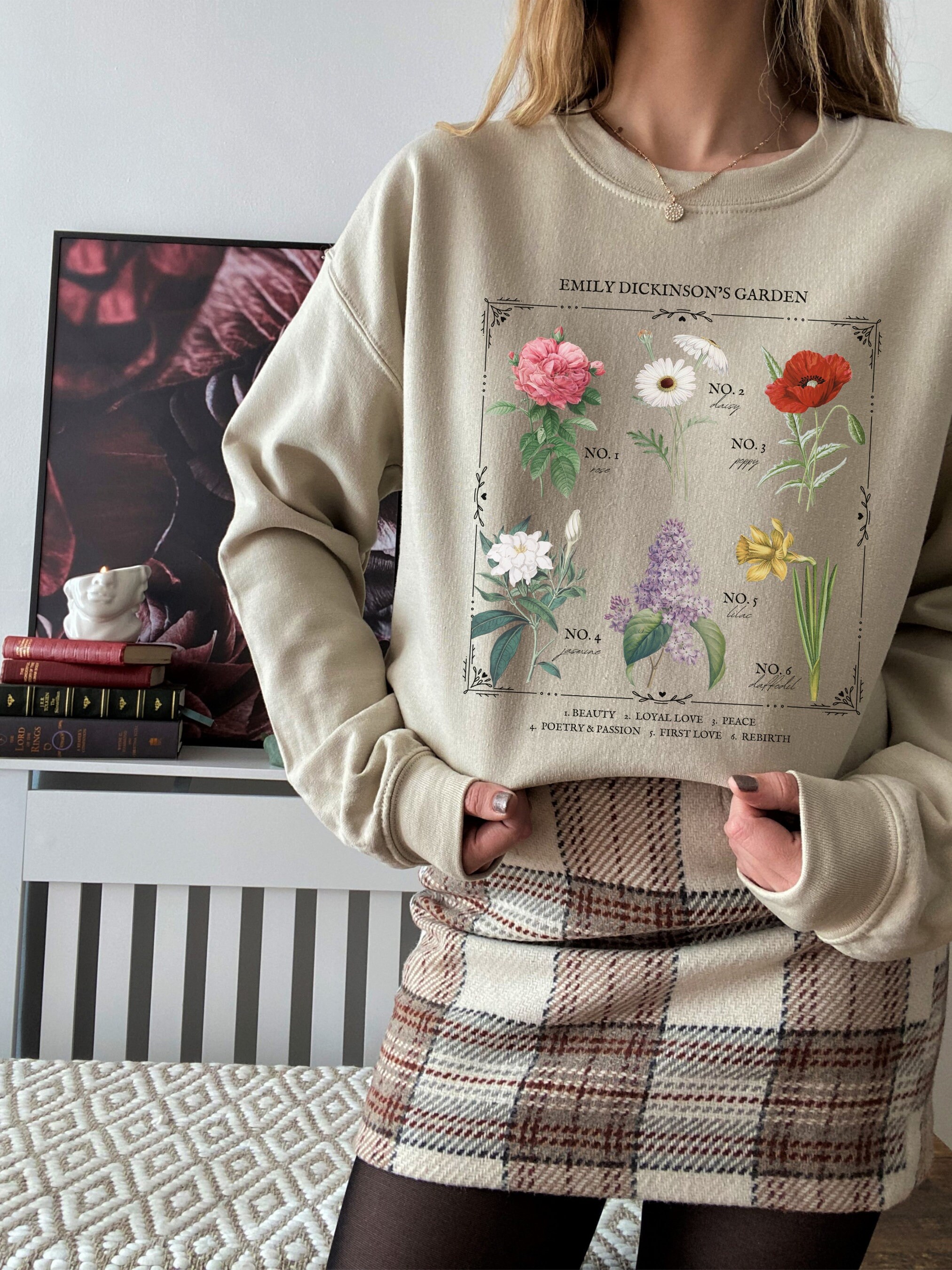Emily Dickinson Garden Flower Chart Herbology Floral Sweatshirt ...