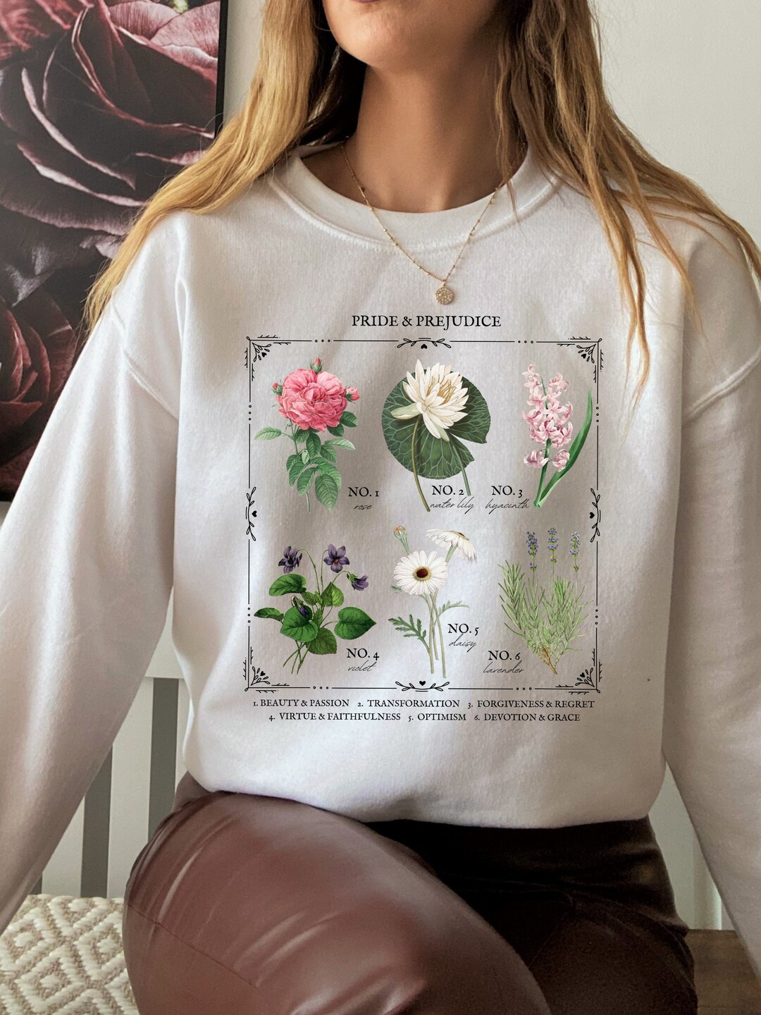 Jane Austen Pride & Prejudice Literary Flower Chart Sweatshirt Poetry ...