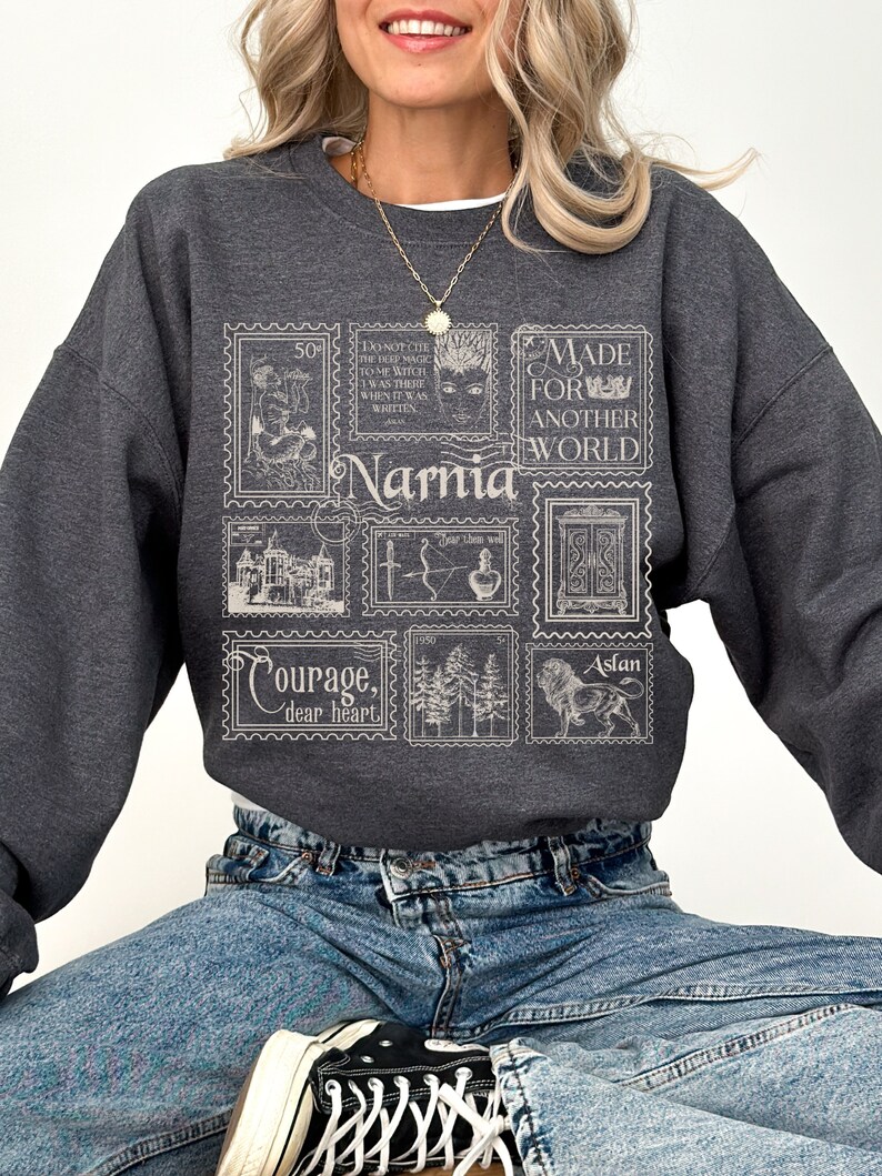 Narnia Stamp Collection Crewneck Sweatshirt Lion Witch Wardrobe CS ...
