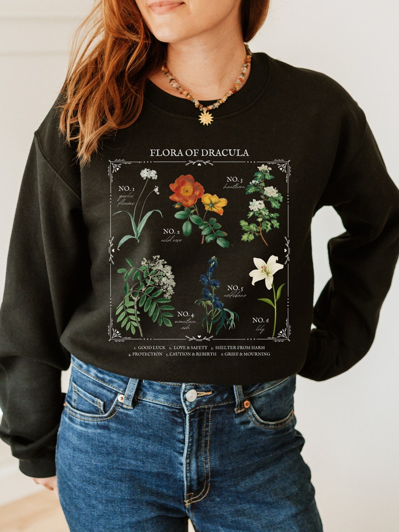 Flora of Dracula Literary Flower Chart Herbology Floral Sweatshirt ...