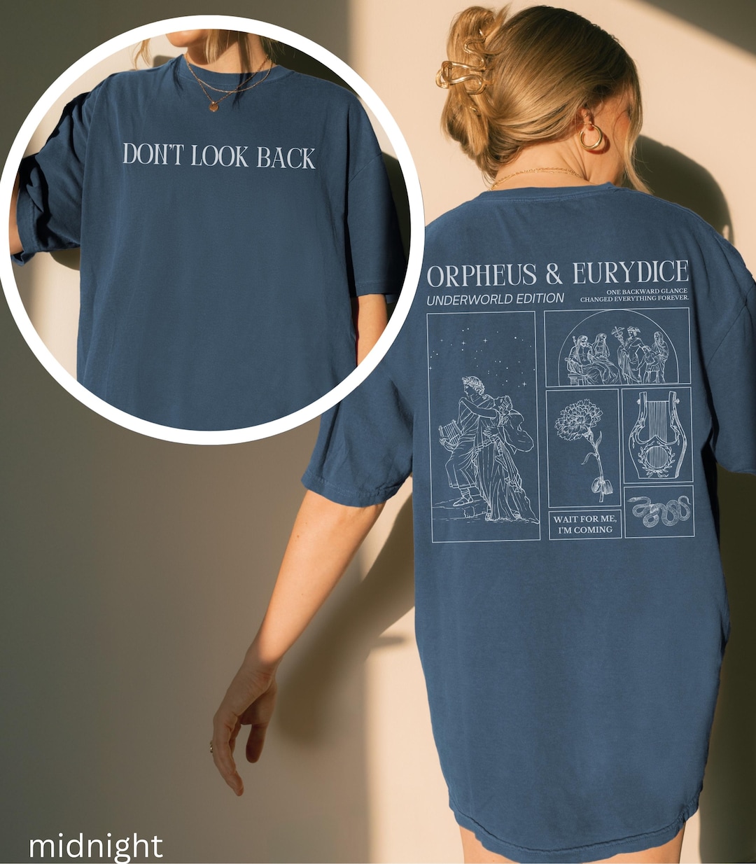 Orpheus Eurydice Words on Back Comfort Colors Tee Greek Mythology Hades ...