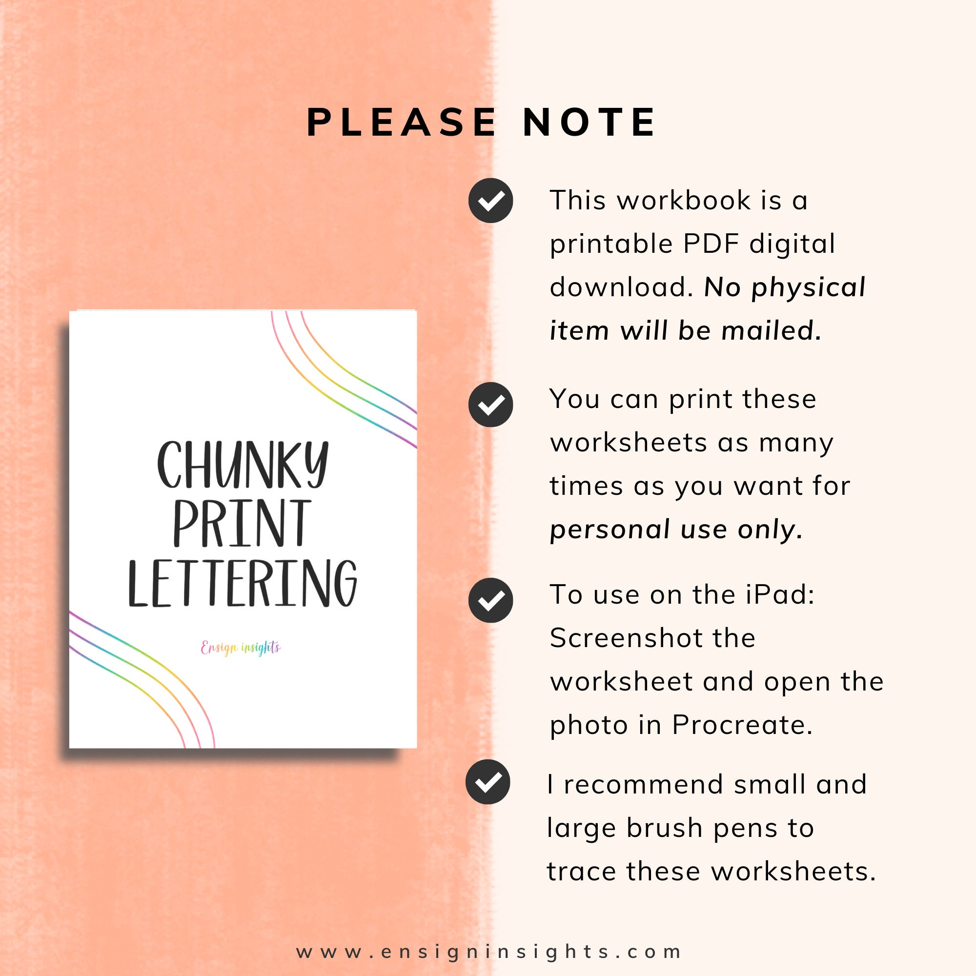 Chunky Print Lettering Worksheets: Brush Lettering Practice (digital ...