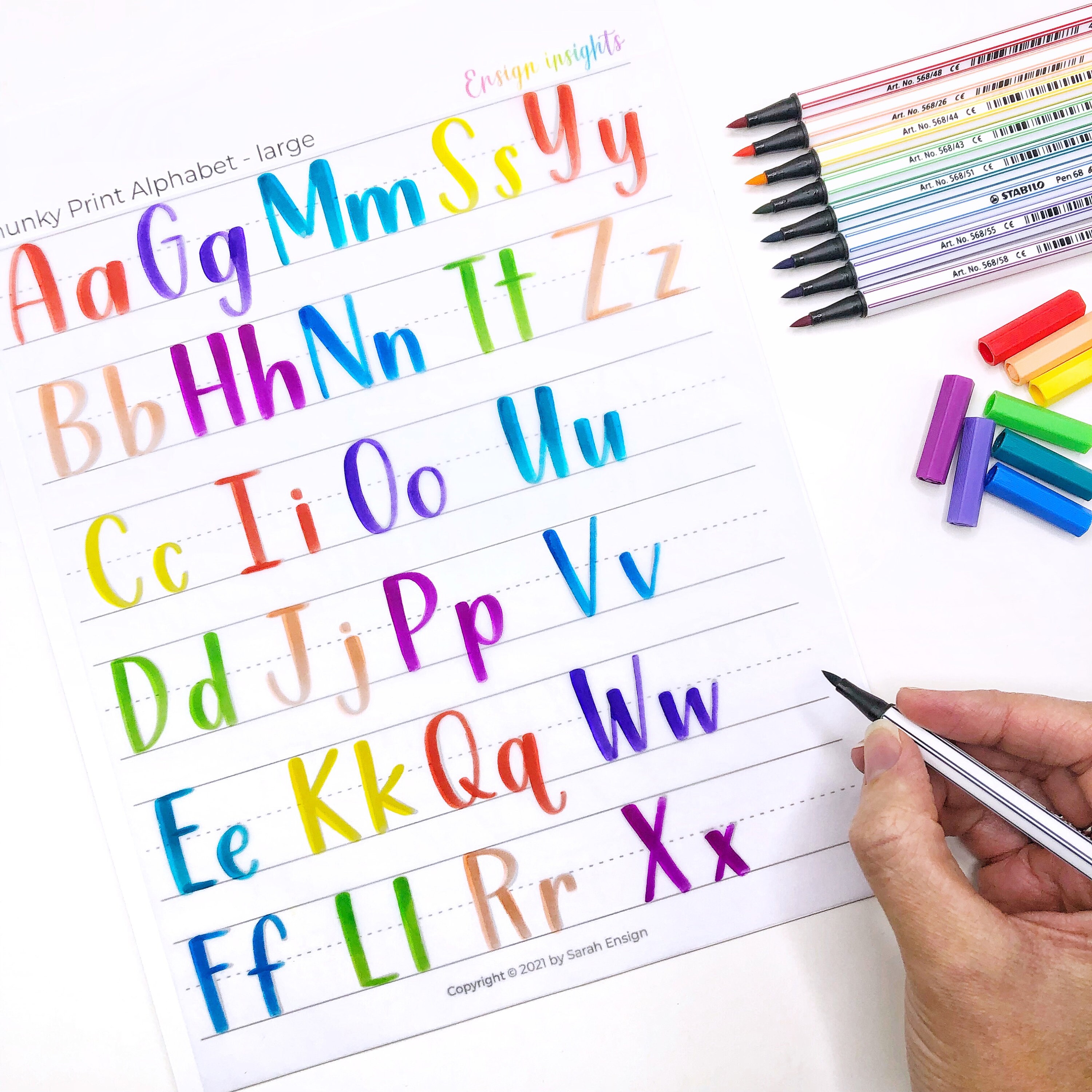 Chunky Print Lettering Worksheets: Brush Lettering Practice (digital ...