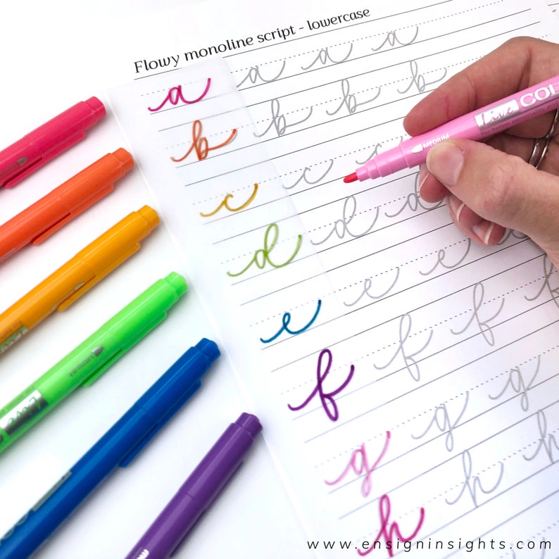Flowy Monoline Lettering Practice Worksheets: Script, Words, Quotes ...