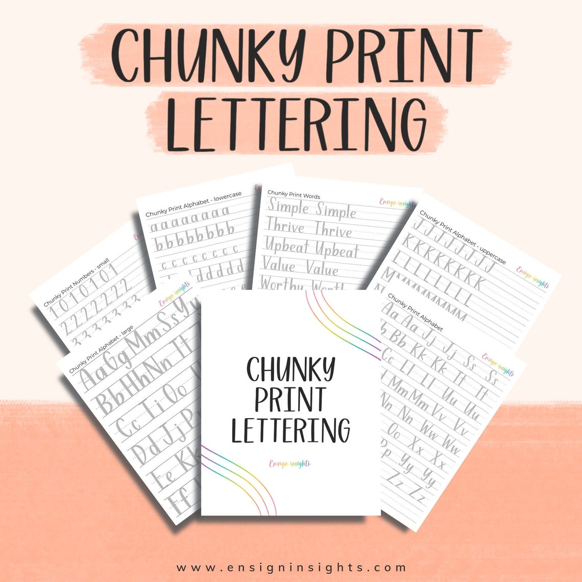 Chunky Print Lettering Worksheets Brush Lettering Lettering - Etsy