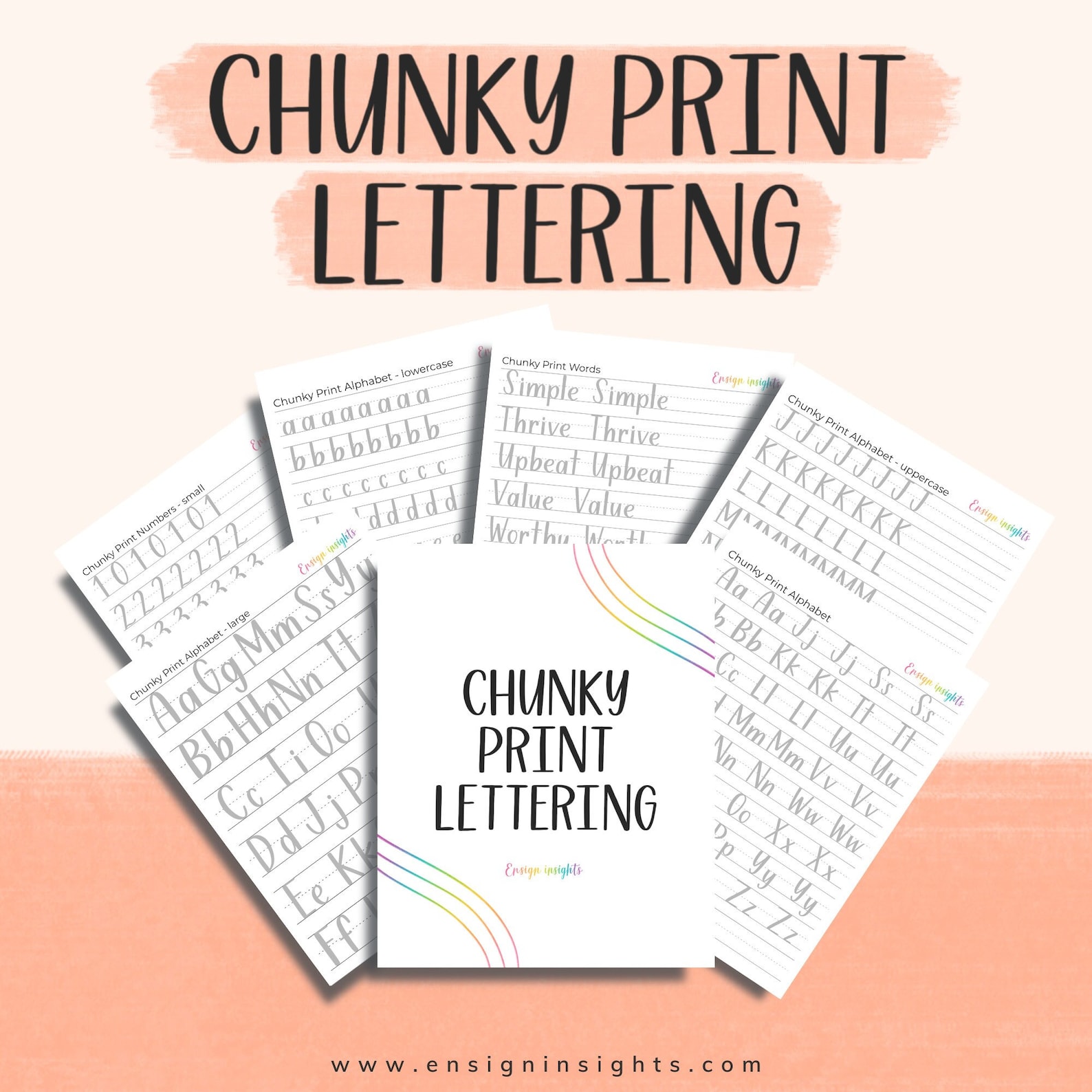 Chunky Print Lettering Worksheets: Brush Lettering Practice (digital ...
