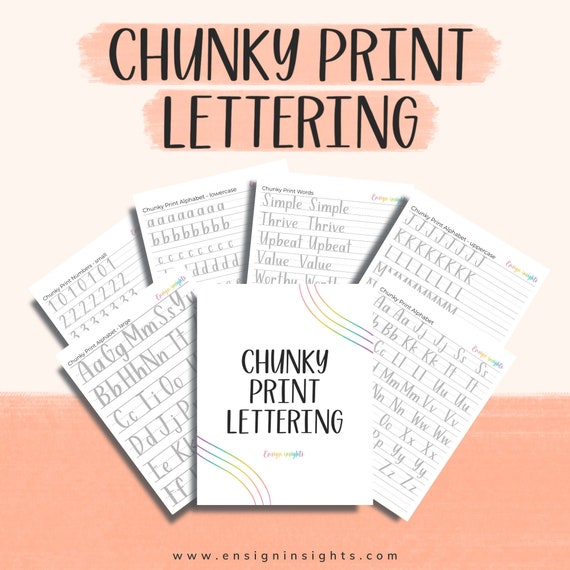 Chunky Print Lettering Worksheets Brush Lettering Lettering - Etsy