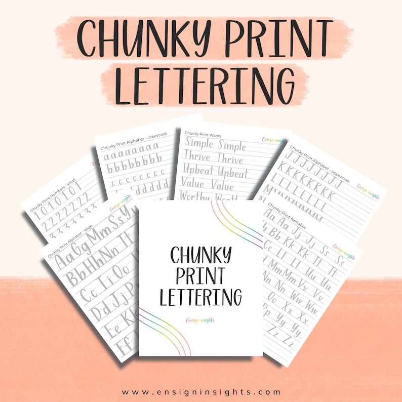 Chunky Print Lettering Worksheets: Brush Lettering Practice (digital ...