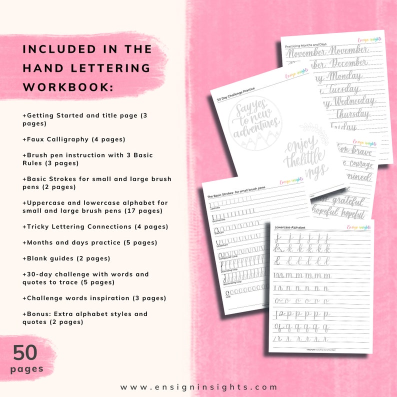 Hand Lettering Worksheets for Beginners: Calligraphy Practice (digital ...