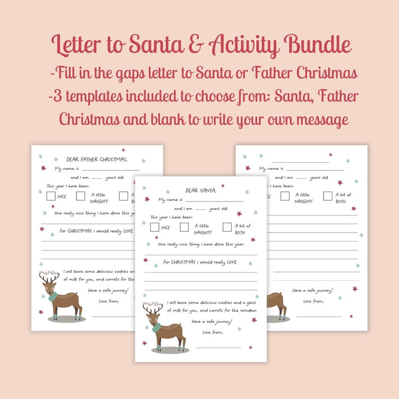 Printable Kids' Christmas Letter to Santa Template With 18 Festive ...