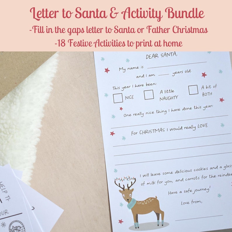 Printable Kids' Christmas Letter to Santa Template With 18 Festive ...