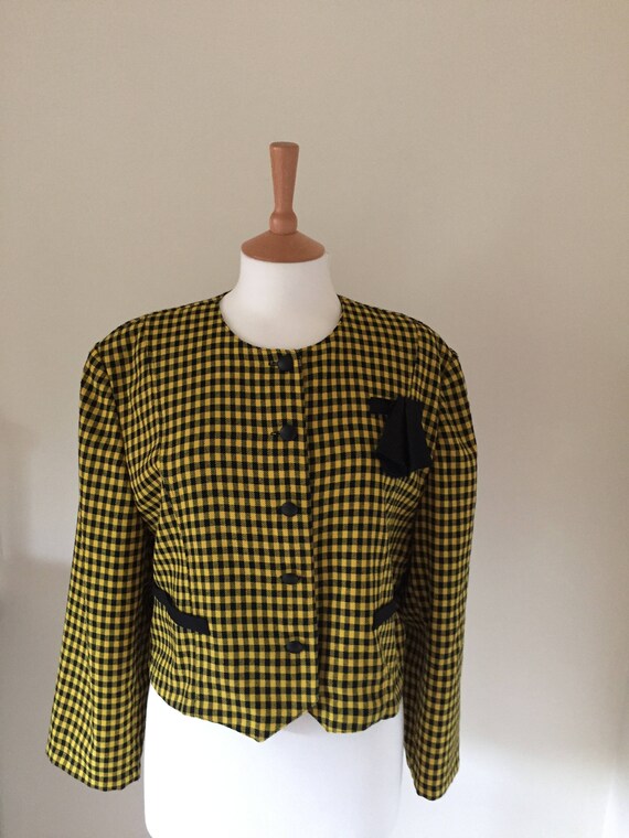 Vintage Black and Yellow Check Jacket Size L - Gem