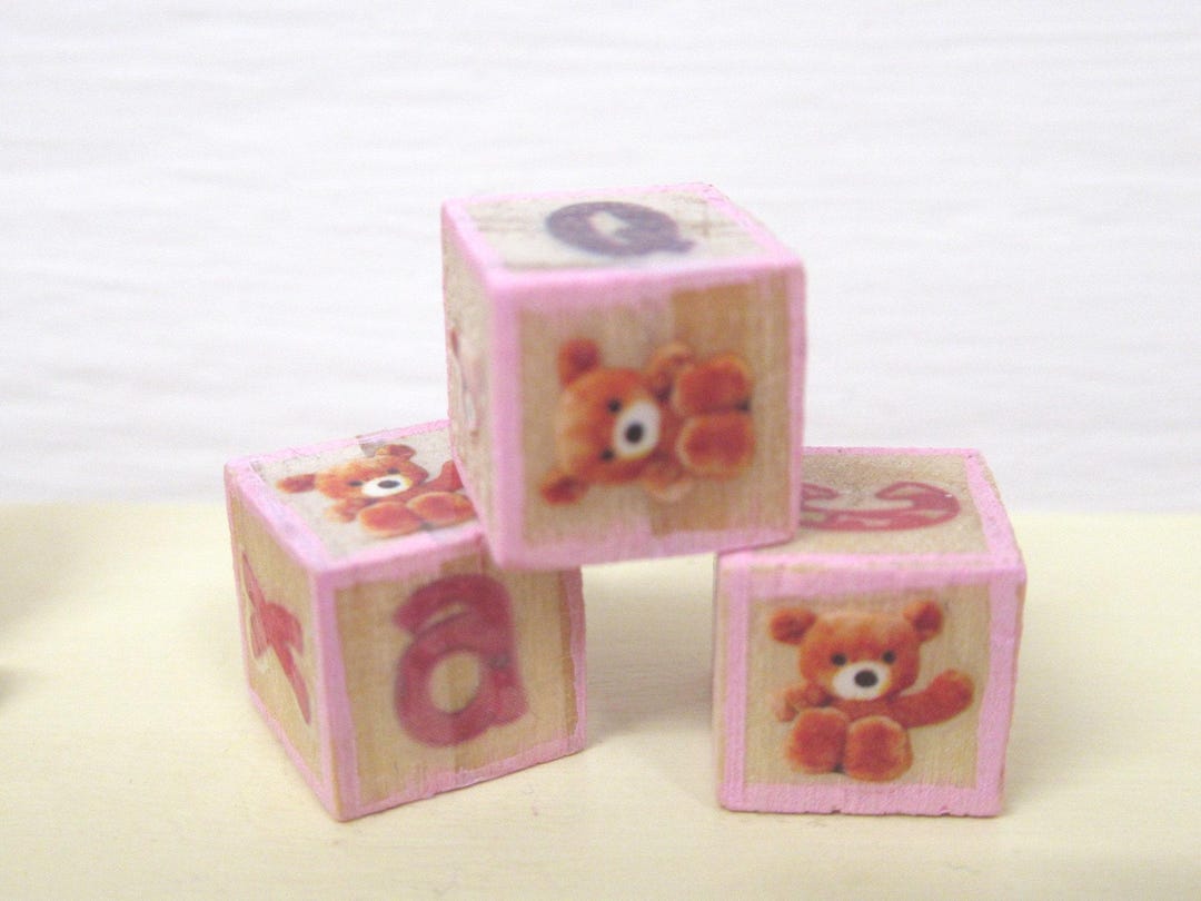 Dolls House Toy Letter Blocks Teddy Bear Nursery Miniature Pink 1:12 ...