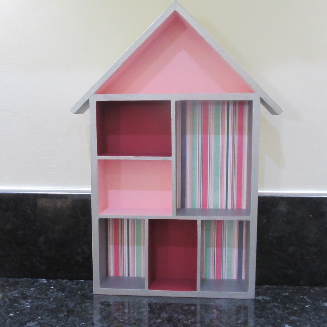 House Shape Display Shelf Unit Shadow Box Pink & Silver for Small ...