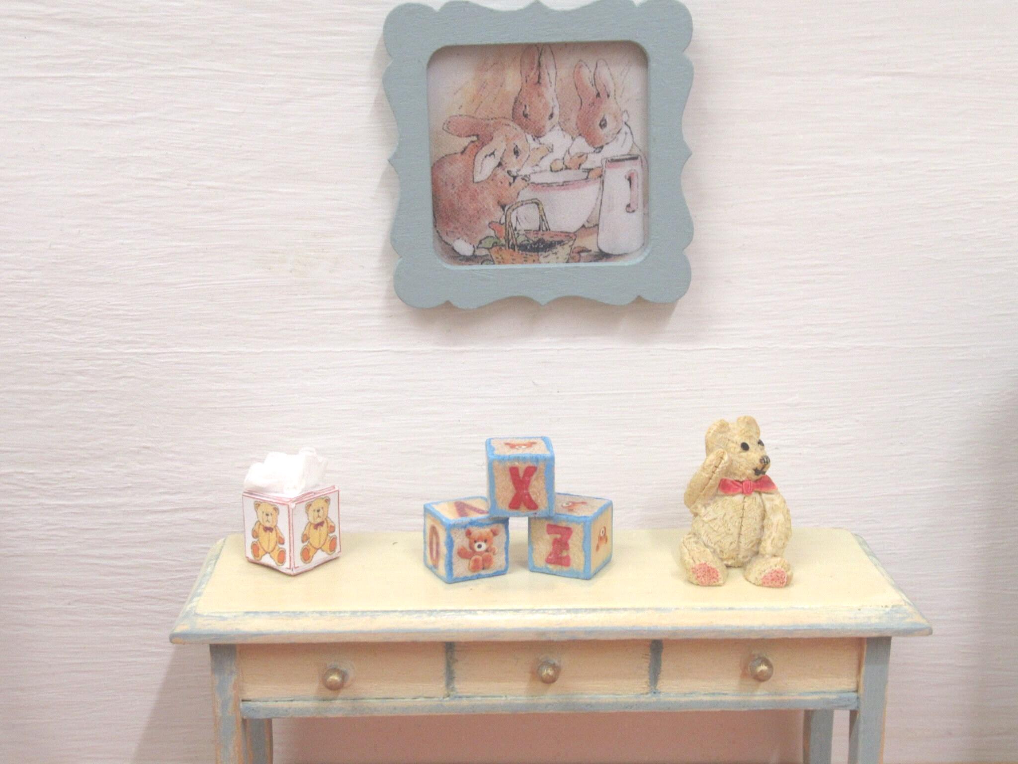 Dolls House Toy Letter Blocks Teddy Bear Blue Nursery Playroom ...