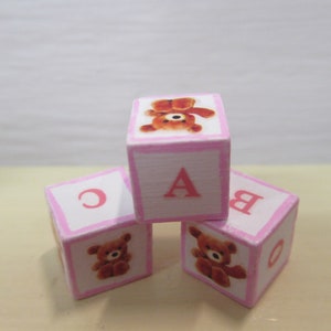 Dolls House Nursery Toy ABC Blocks Teddy Bears Set of 3 Pink 1:12 Scale ...