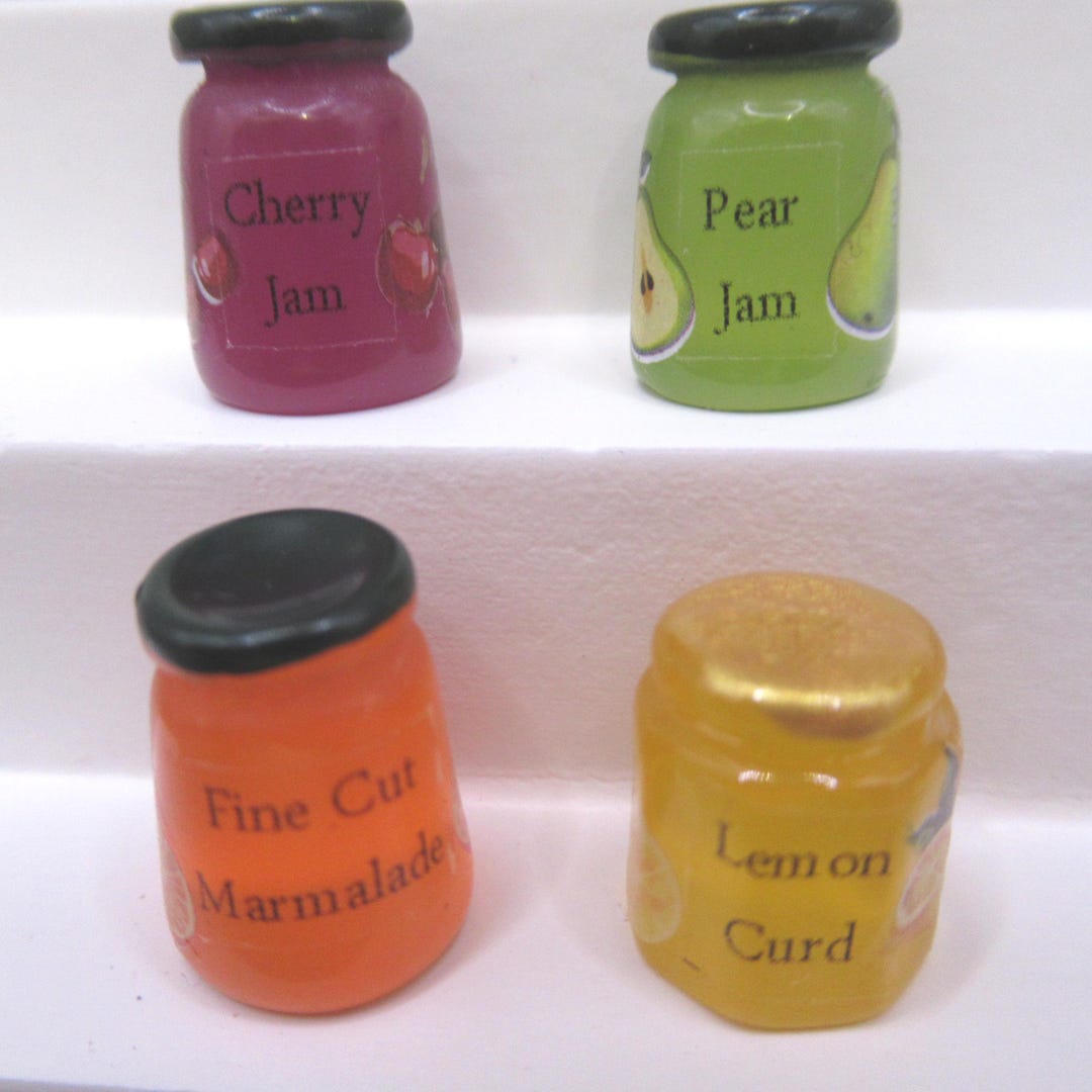 Dolls House Jam Preserve Jars Set of 4 Lemon Curd Jams Marmalade 1:12th ...