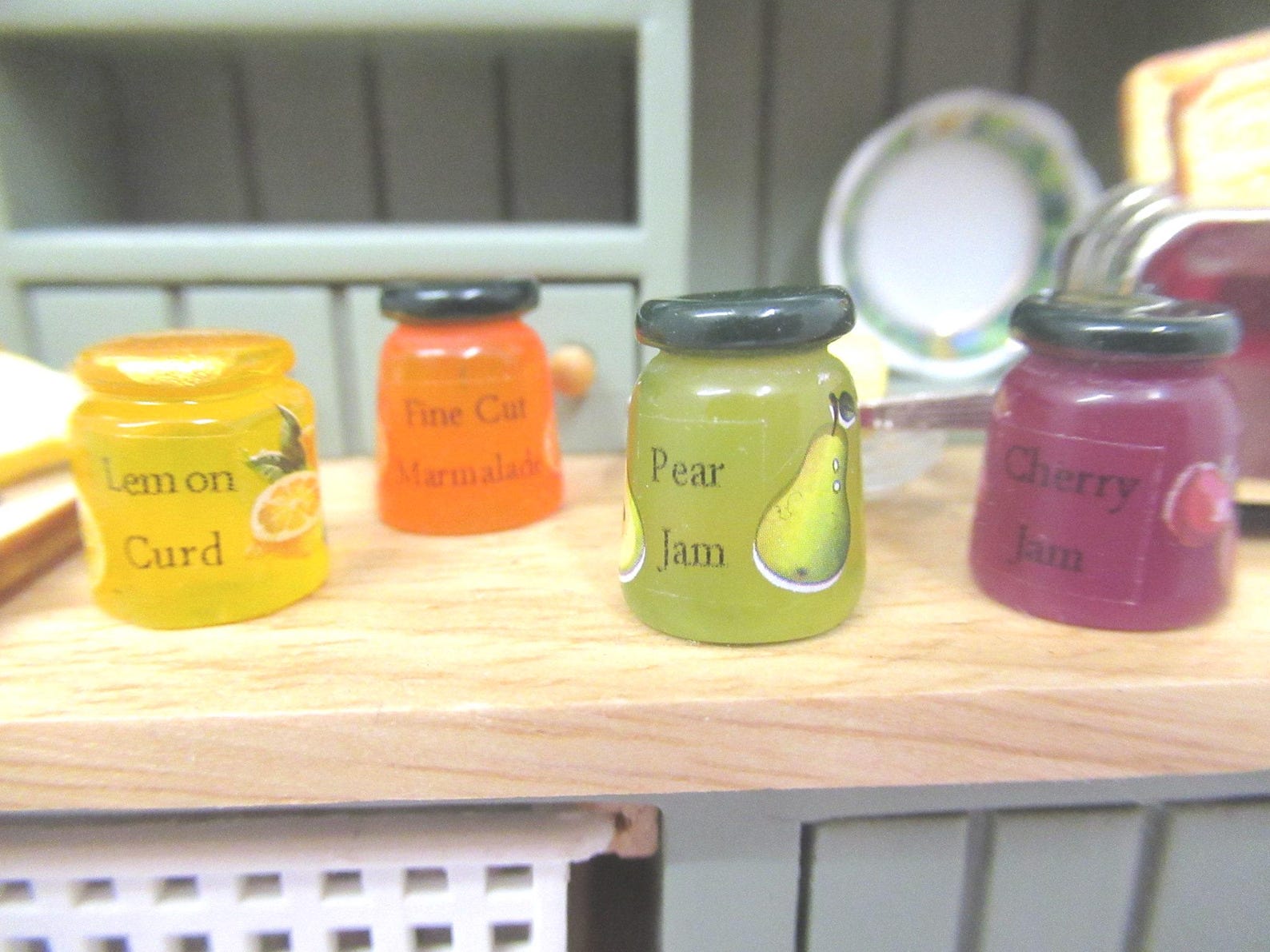 Dolls House Jam Preserve Jars Set of 4 Lemon Curd Jams Marmalade 1:12th ...