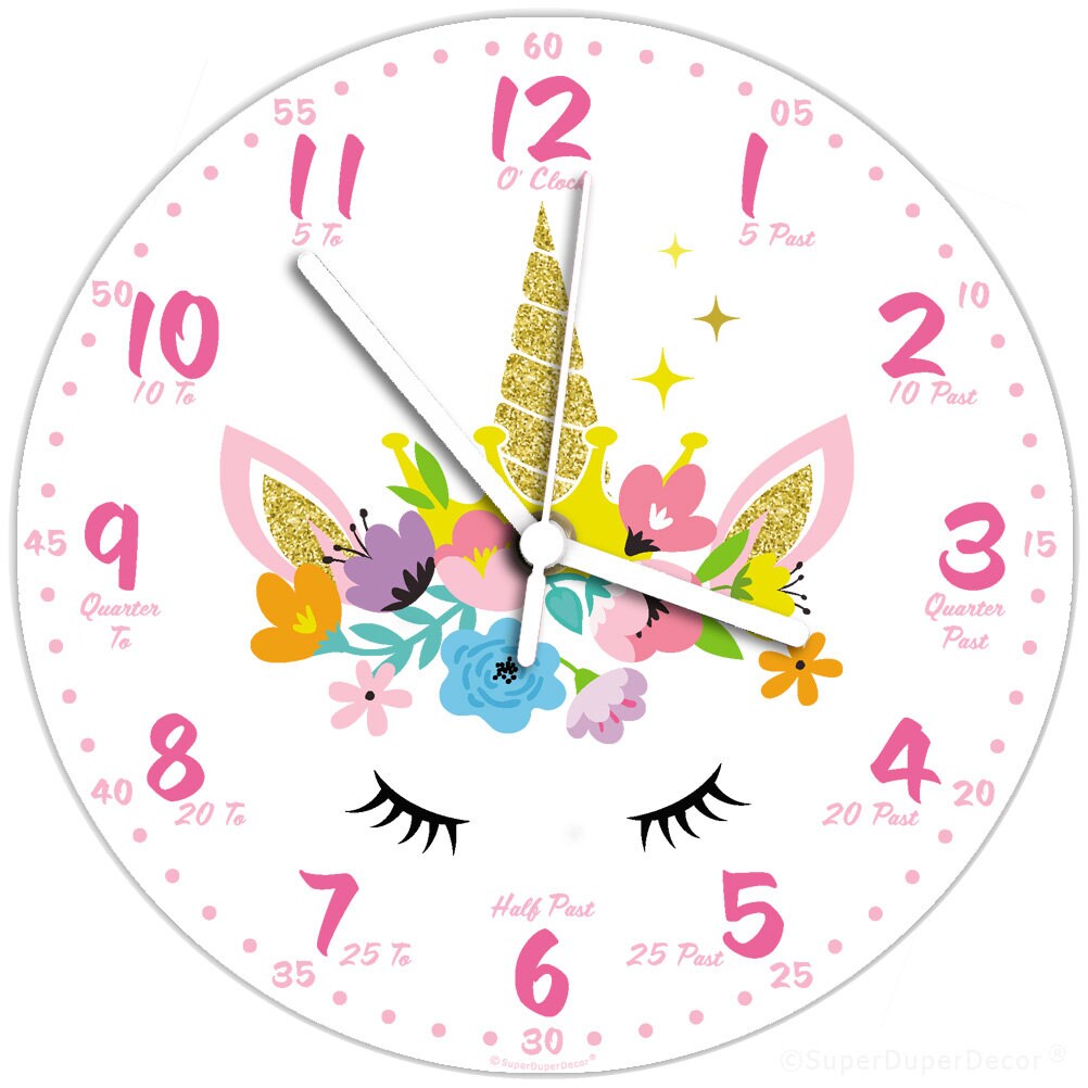 UNICORN FLORAL Wall CLOCK Learning Teaching Time Girls - Etsy