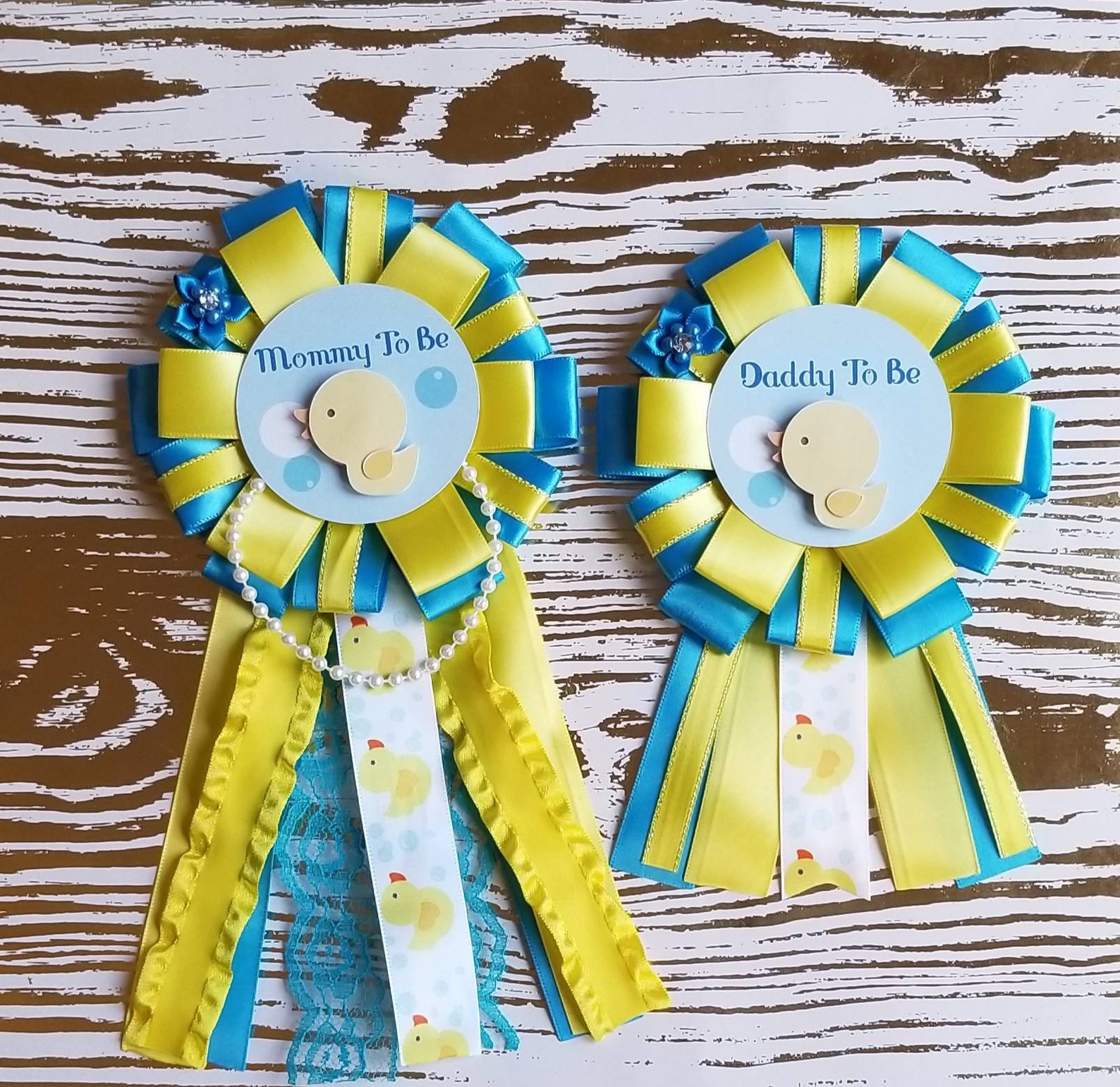 Rubber Ducky Baby Shower Corsage Pin Set: Yellow & Blue - Etsy