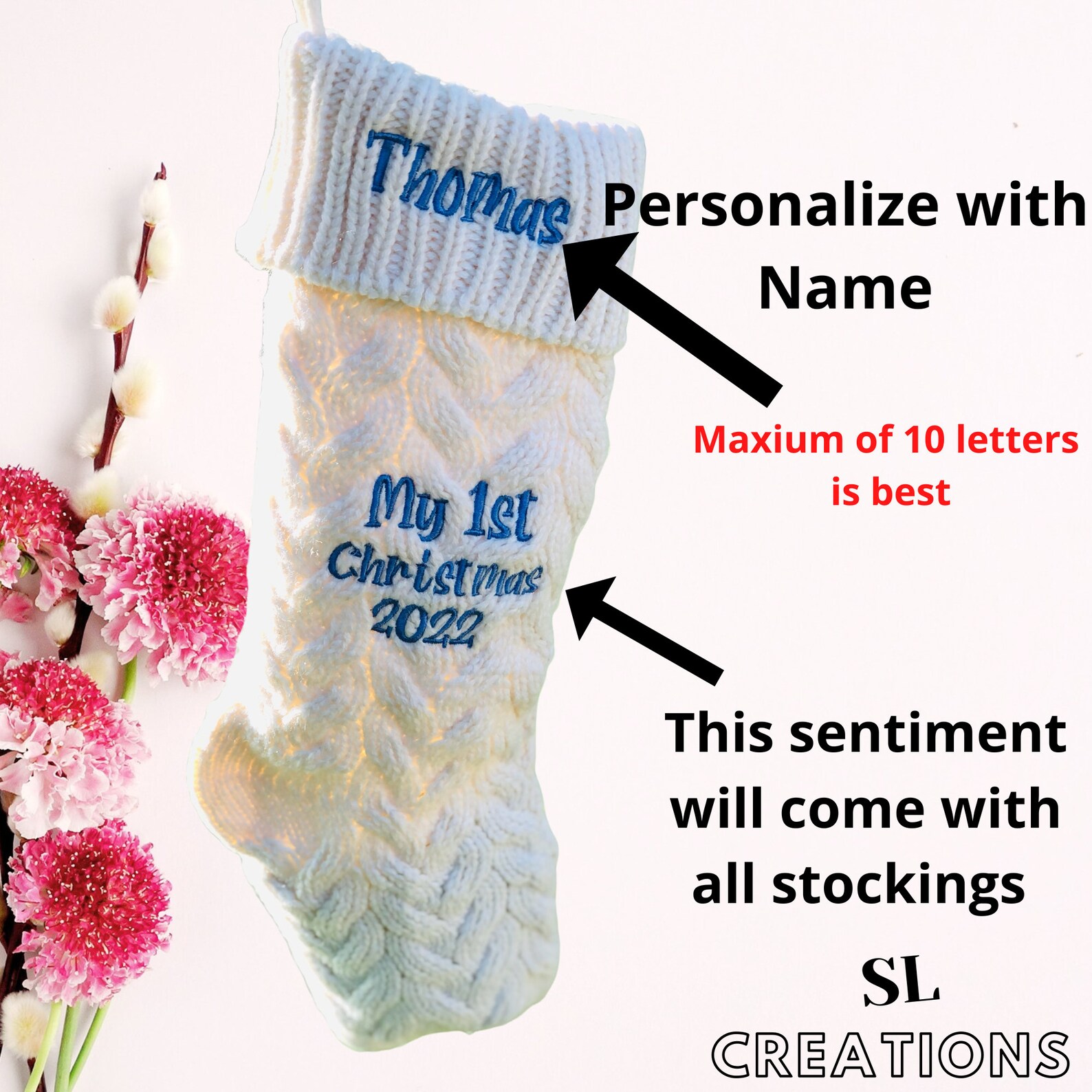 Personalized First Christmas Stockings, 1st Christmas Gift, Embroidered ...