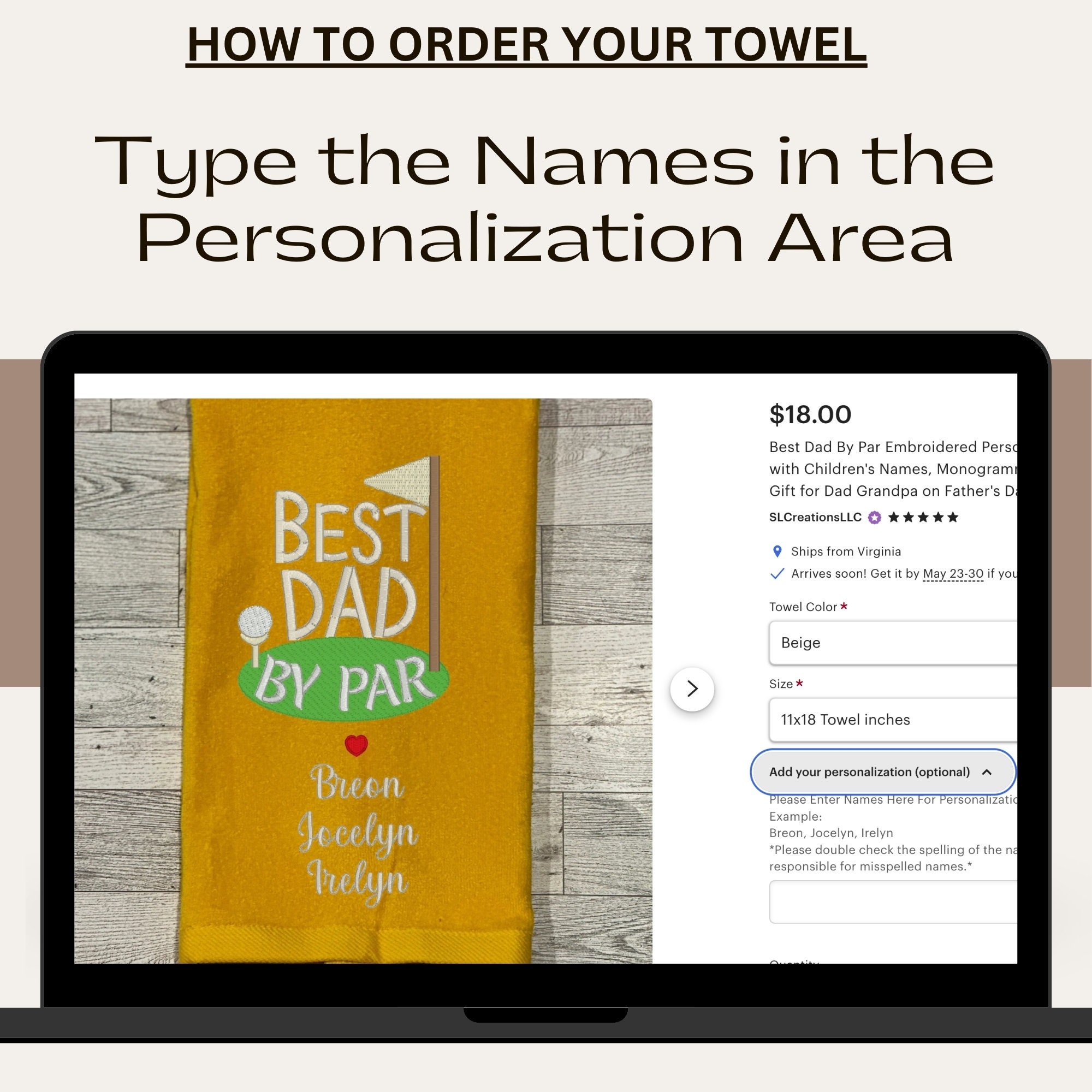 Best Dad by Par Embroidered Personalized Golf Towel With Children's ...