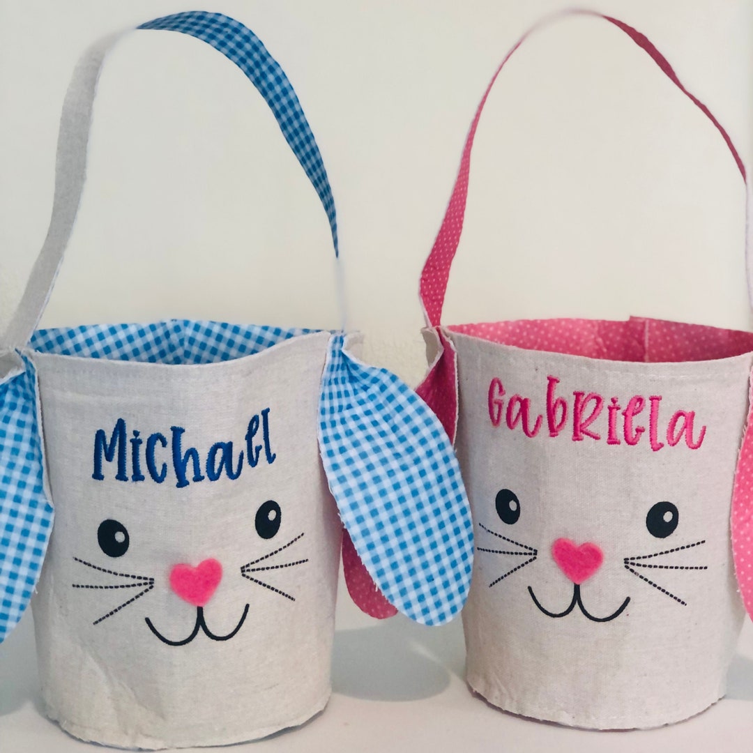 Cute Embroidered Easter Bunny Basket Gift for Kids Personalized With ...