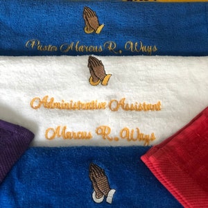Personalized Embroidered Pastors Towels With Praying Hands, Clergy ...