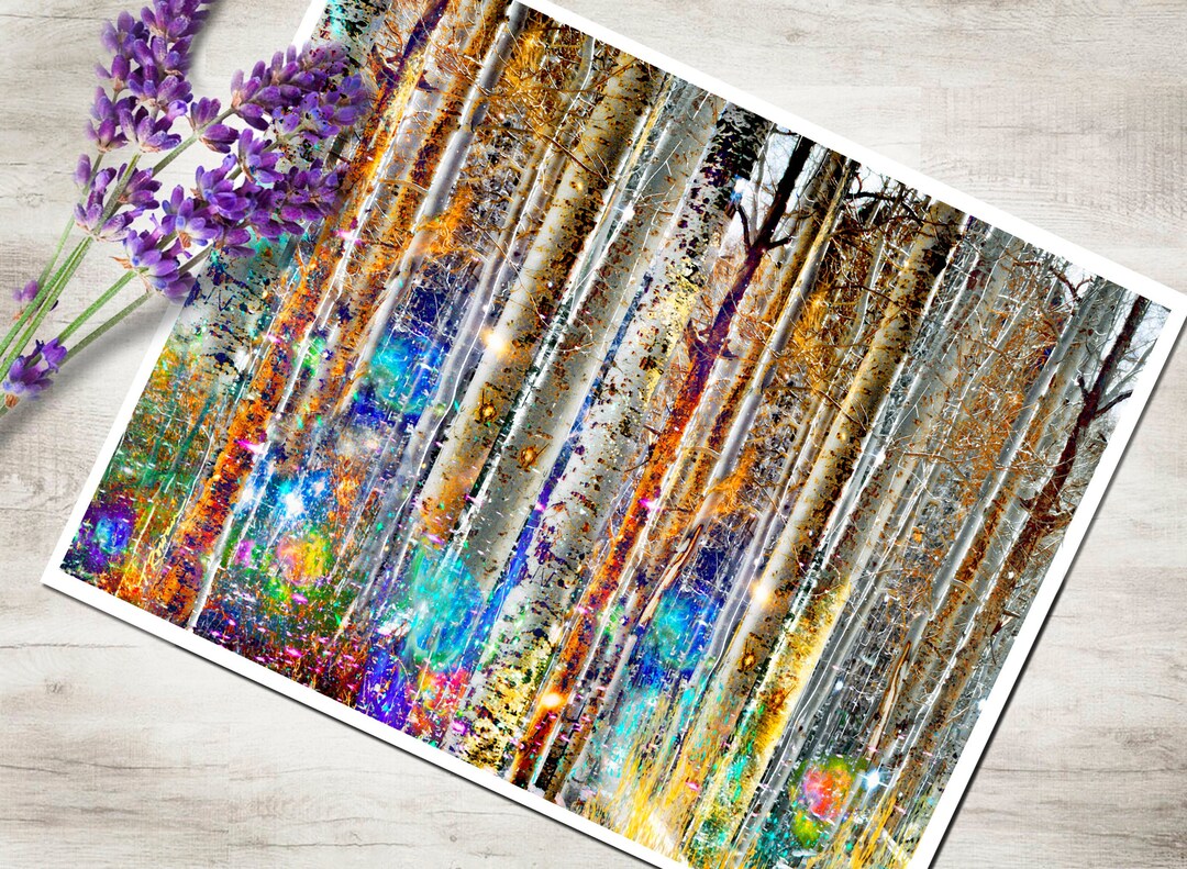 Magical Forest Print Aspen Tree Art Vivid Wall Decor Colorful Trees Pop ...