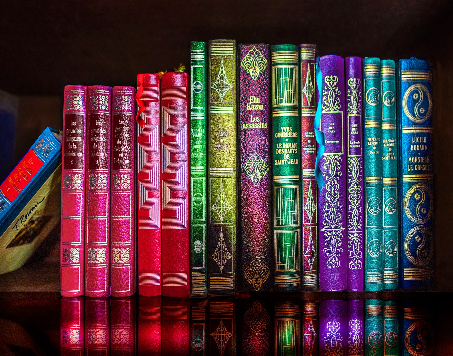 Book Spine Art,rainbow Book Print,colorful Book Spines,french Books,art ...