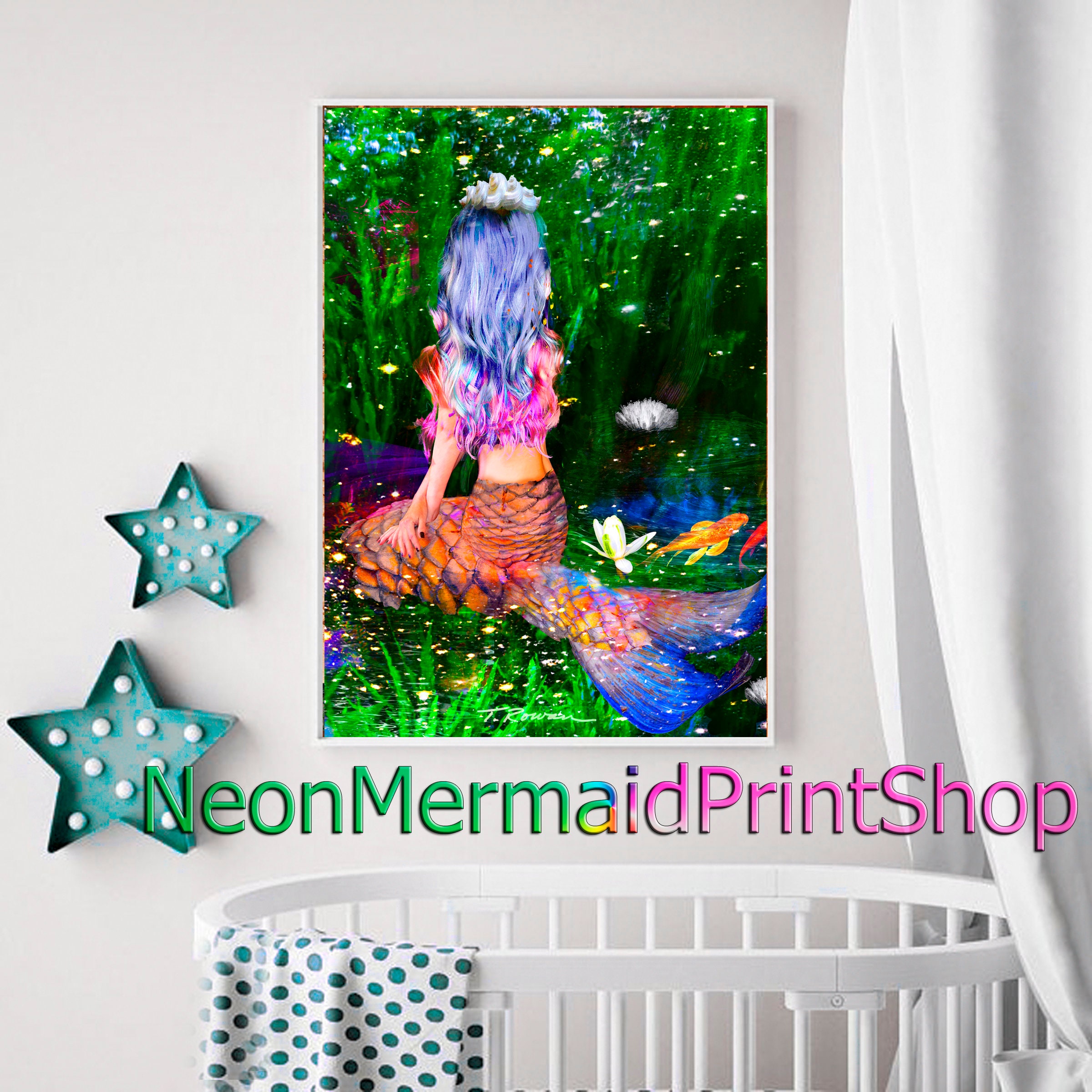 Mermaid Artpurple Mermaid Girlmermaid Printart - Etsy